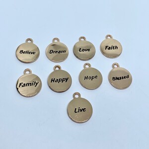 Word Charm/pendant, KC Gold Charm, Disk Charm, Word Jewelry, Metal ...