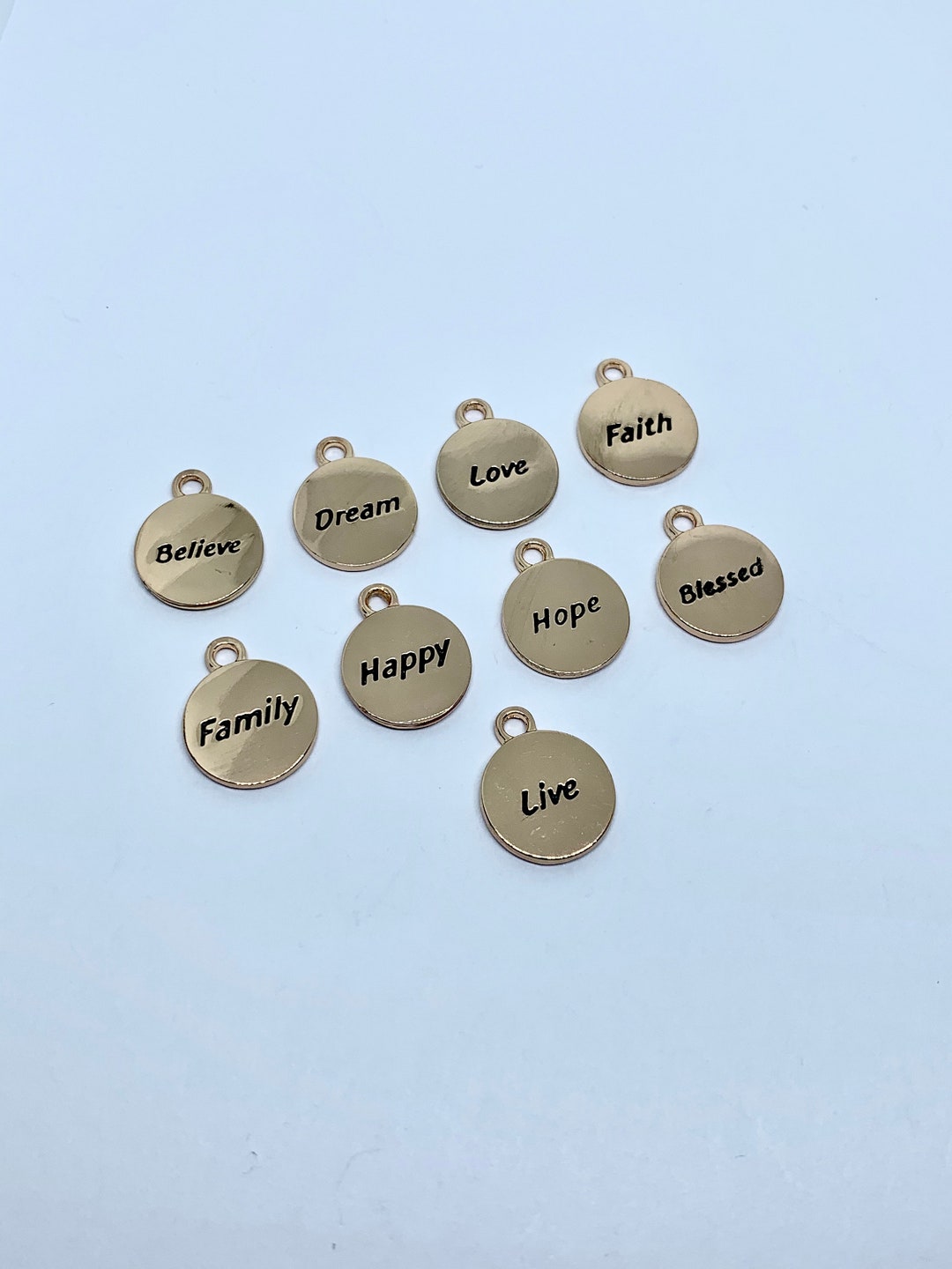 Word Charm/pendant, KC Gold Charm, Disk Charm, Word Jewelry, Metal ...