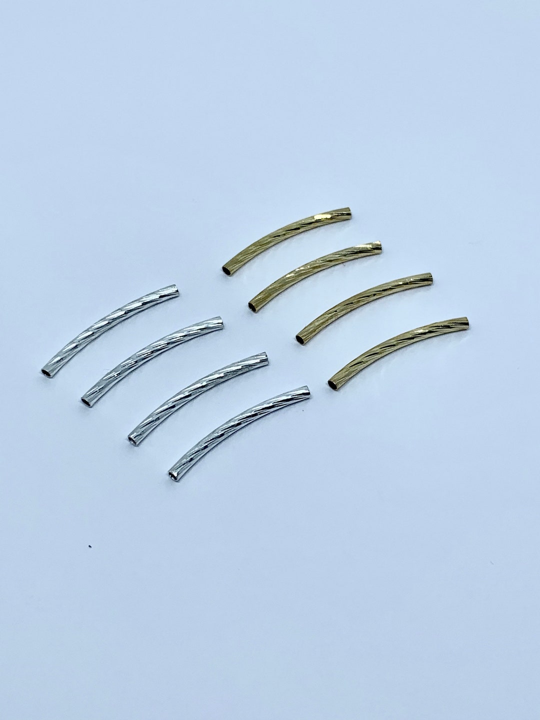 Textured Curved Metal Tube Beads: Silver & Gold Plated (4PCS, 25mm) - Etsy