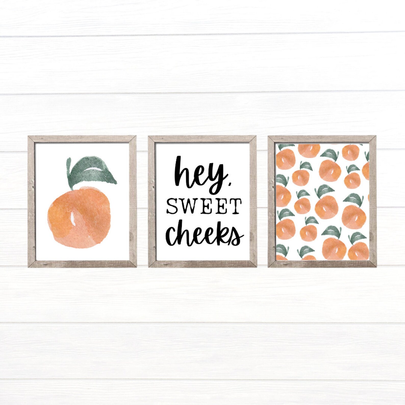 Hey Sweet Cheeks Peach Wall Art Sign Set of 3 Watercolor | Etsy