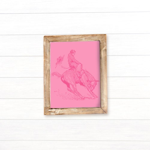 Western Cowgirl Art Pink Vintage Print DIGITAL Download Poster - Etsy