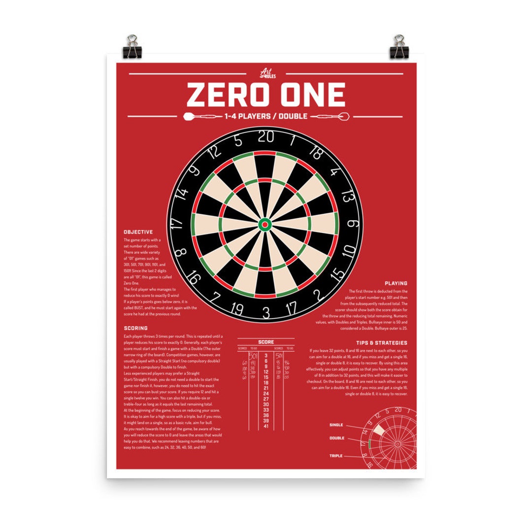 How to Play Darts - Zero One Game Rules Poster - 18" X 24" - Red - Etsy