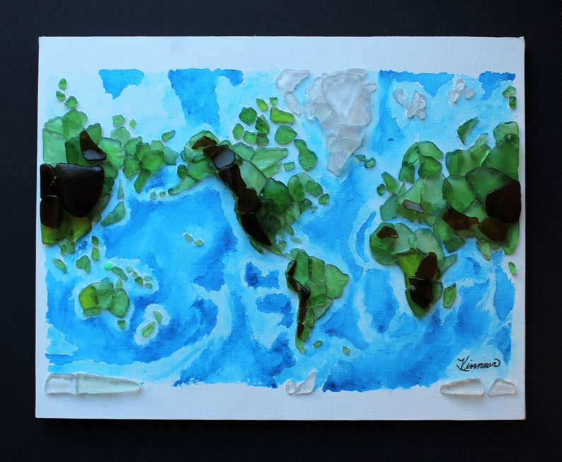 Sea Glass World Topographic Map - Eco Art: 3-D View of the World ...