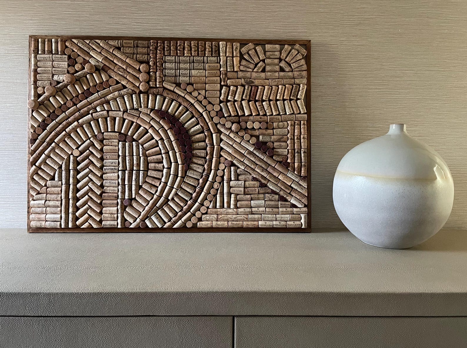 Recycled Wine Cork Framed Wall Art: Abstract Sculpture, California ...