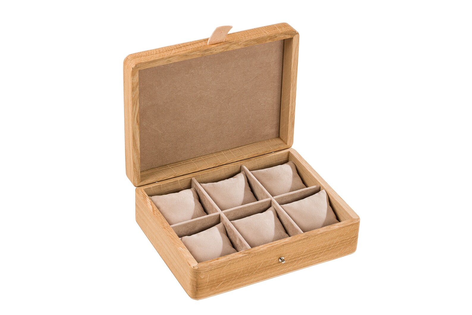 Box for 6 Watches in Solid Varnished Oak With 6 Lockers and Beige Felt ...