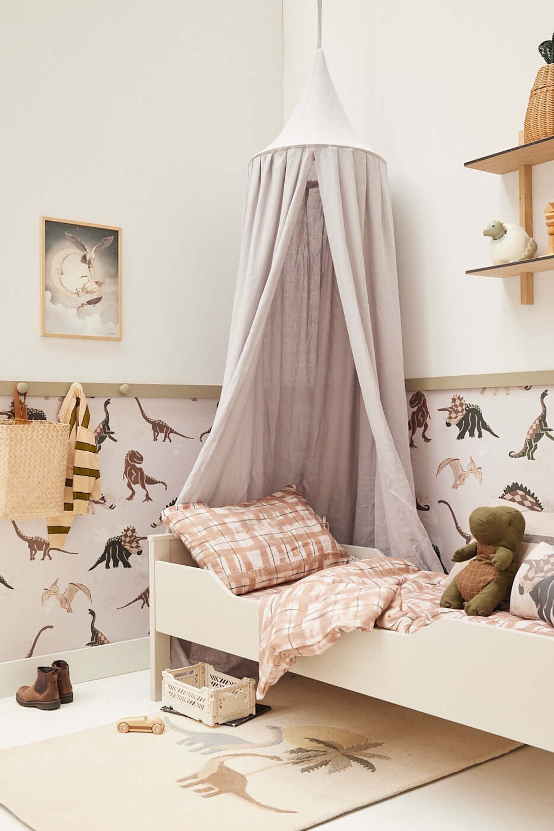 Light Grey Linen Canopy – Minimal Bed Canopy for Kids Room | 100% Linen ...