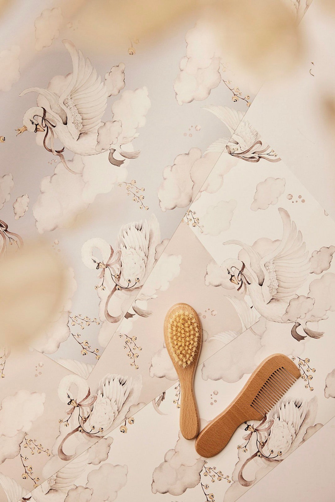 Magic Swans Blue Wallpaper, Swan Wallpaper, Watercolor Wallpaper, Kids ...