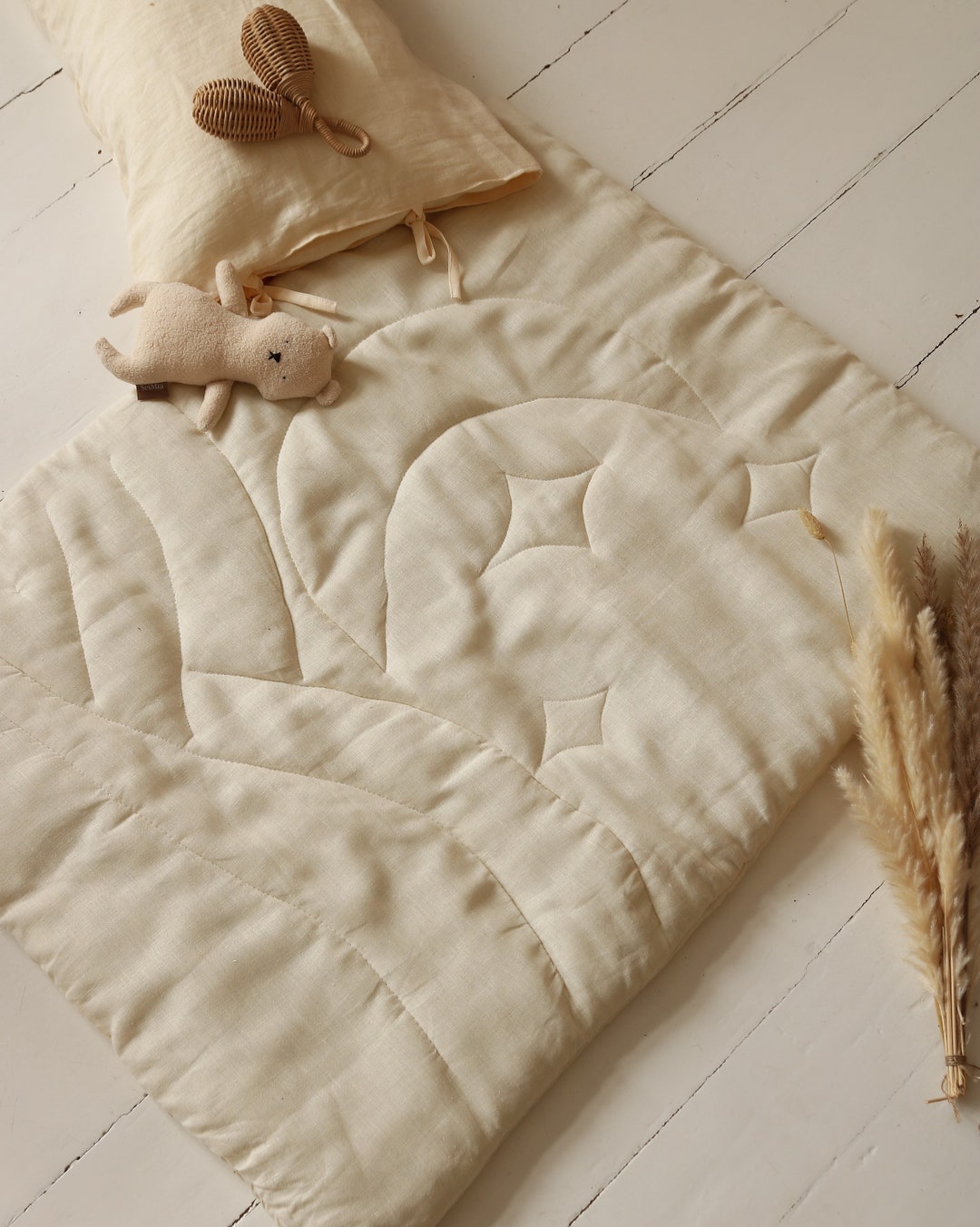 Cream Moon Linen Baby Play Mat Linen Boxkleed - Etsy