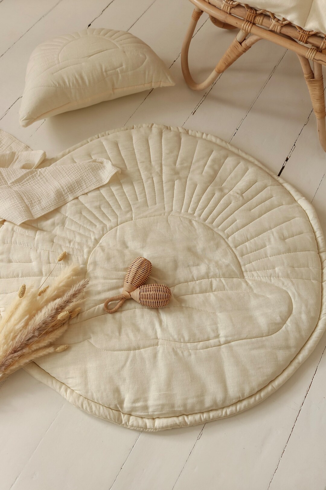 Cream Sun Linen Baby Play Mat Linen Boxkleed - Etsy
