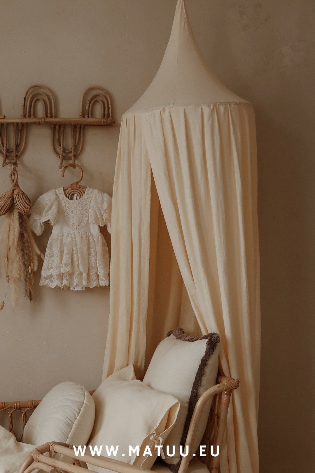Cream Linen Canopy – Handmade Bed Canopy for Kids Room | Soft Cream ...