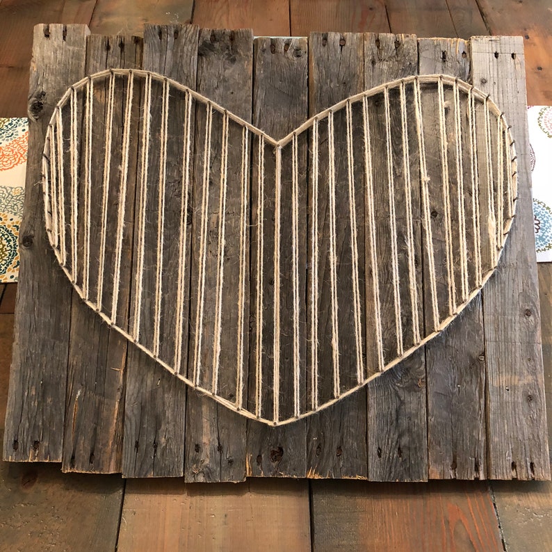 Custom Rustic Wood Nail and String Heart Sign - Etsy