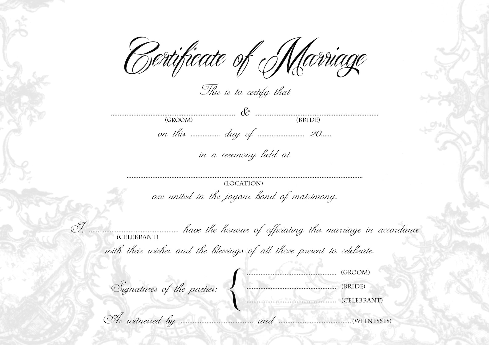 Stylish Wedding Certificate, Bride/groom A4 & US Letter Size Printable ...