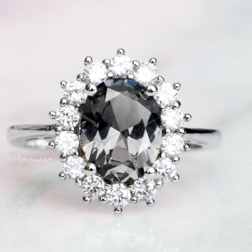 Gray Diamond Ring Sterling Silver Ring Hexagon Gray Gemstone - Etsy