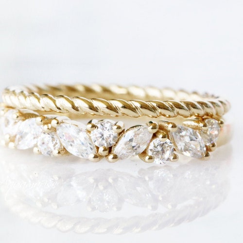 Natural White Sapphire Stacking Ring Set 14K Gold Vermeil - Etsy