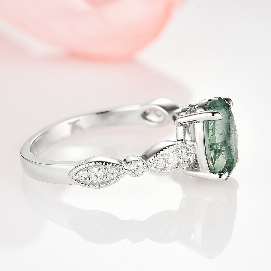 Natural Green Moss Agate Ring Sterling Silver Aquatic Agate - Etsy