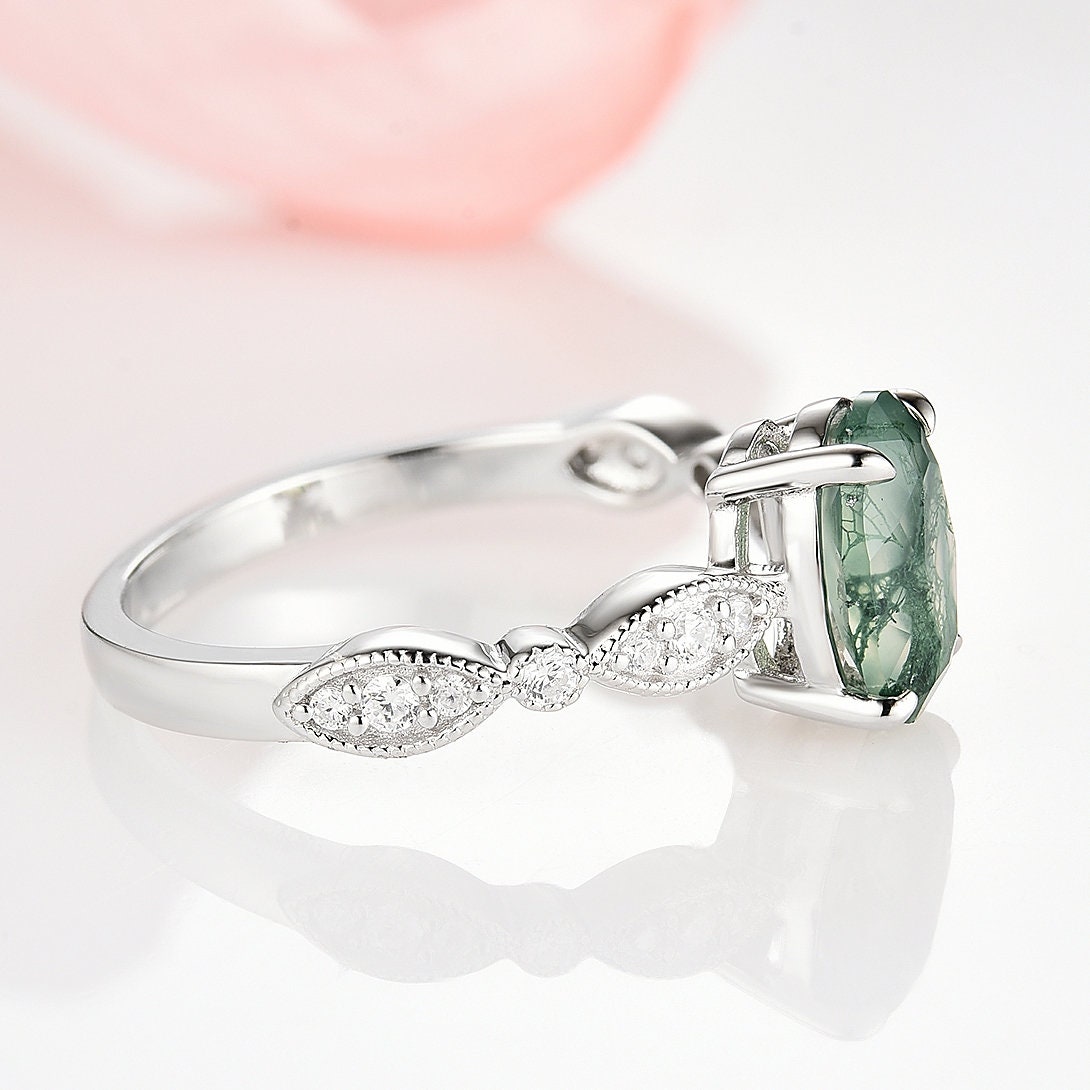 Natural Green Moss Agate Ring Sterling Silver Aquatic Agate - Etsy
