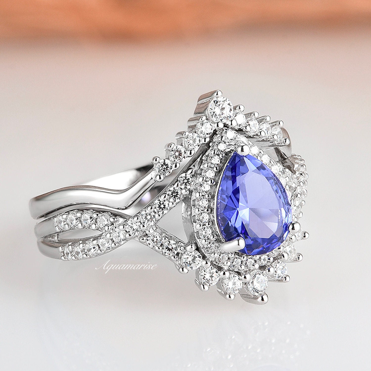 Vintage Purple Tanzanite Ring Set Sterling Silver Teardrop - Etsy