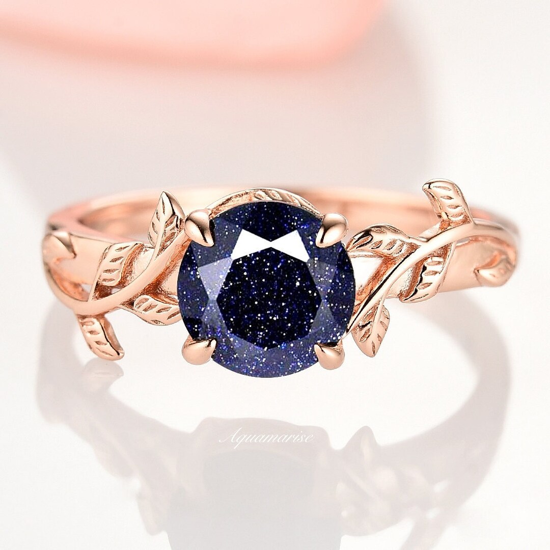 Galaxy Sandstone Ring Blue Sandstone Leaf Engagement Ring Nebula Ring ...