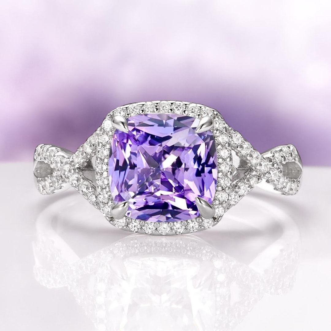 Cushion Cut Amethyst Ring- 925 Sterling Silver Ring- Twisted Vine ...