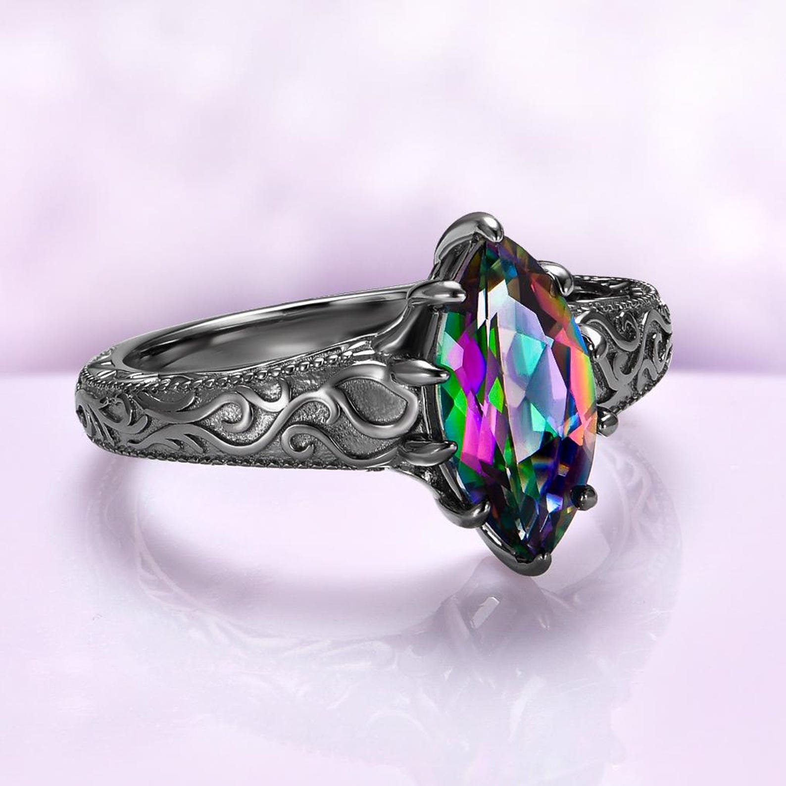 Mystic Topaz Ring Sterling Silver Marquise Engagement Ring Vintage ...