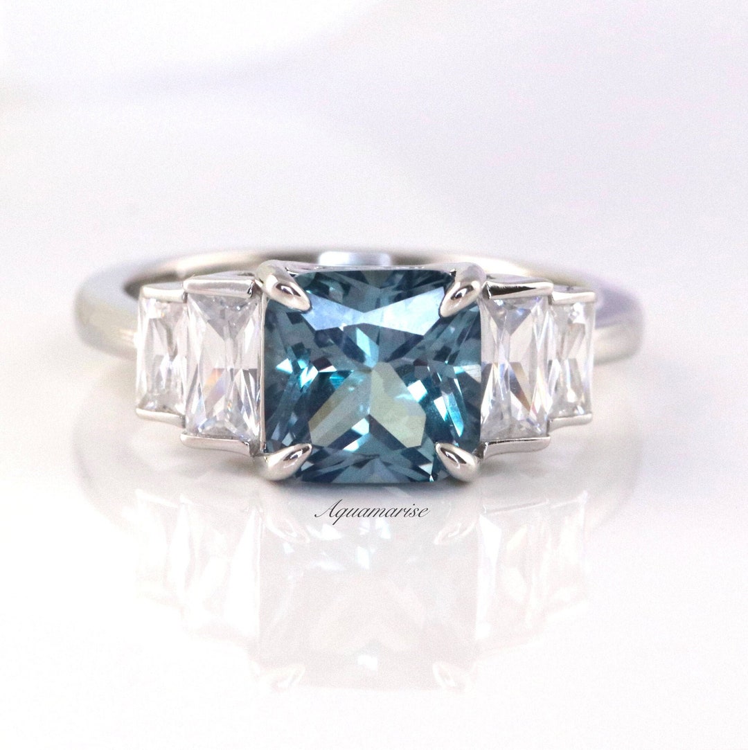Princess Cut Alexandrite Ring- Sterling Silver Teal & Purple ...