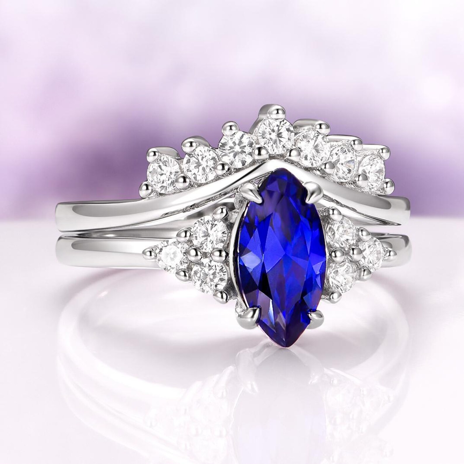 Marquise Blue Sapphire Ring- 925 Sterling Silver Genuine Sapphire ...