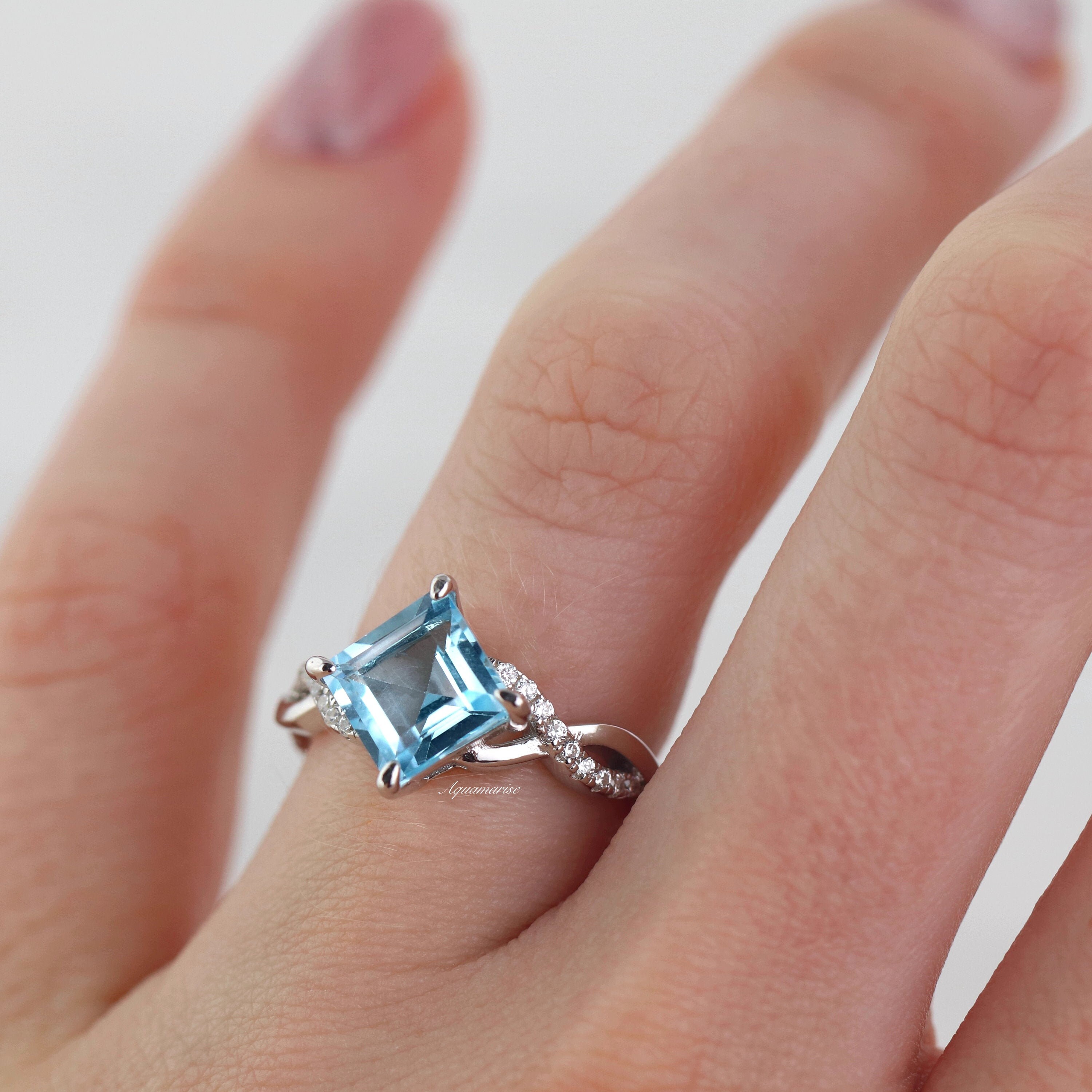 Princess cut aquamarine ring store