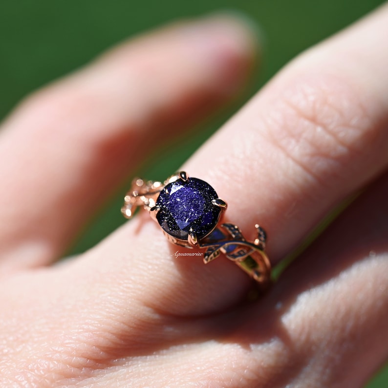 Galaxy Sandstone Ring Blue Sandstone Leaf Engagement Ring - Etsy