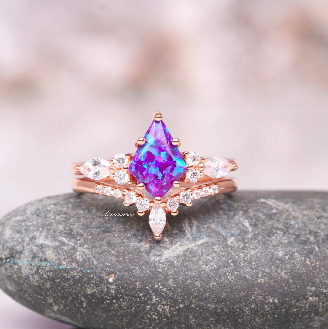 Skye Lavender Opal Ring Set for Women- 14K Rose Gold Vermeil Engagement ...