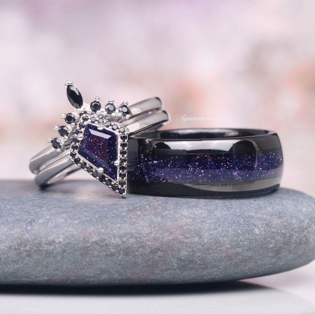 Starry Night Couples Ring Set- Galaxy Sandstone His and Hers Great Rift ...