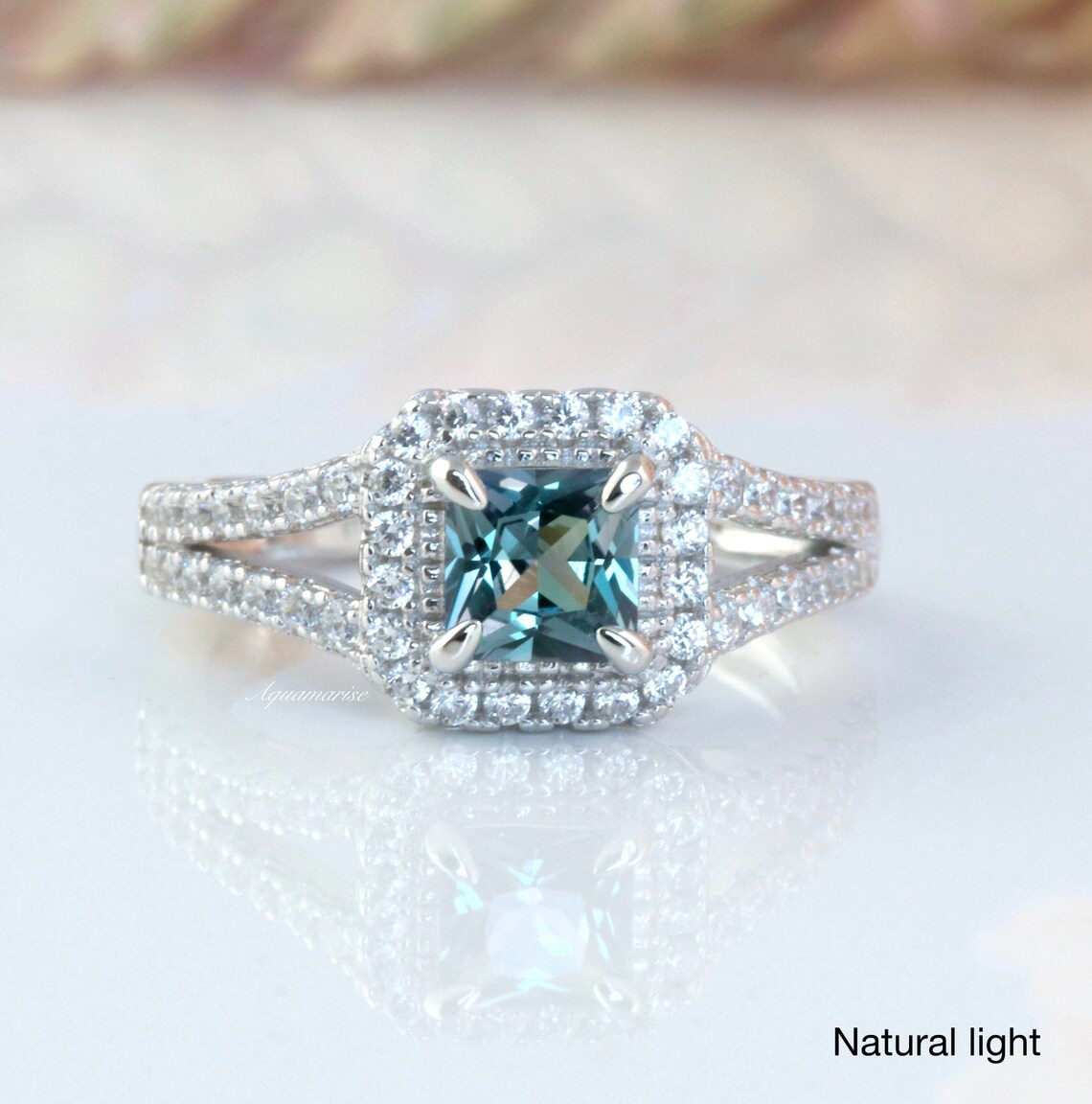 Princess Cut Alexandrite Ring Sterling Silver Ring Teal - Etsy