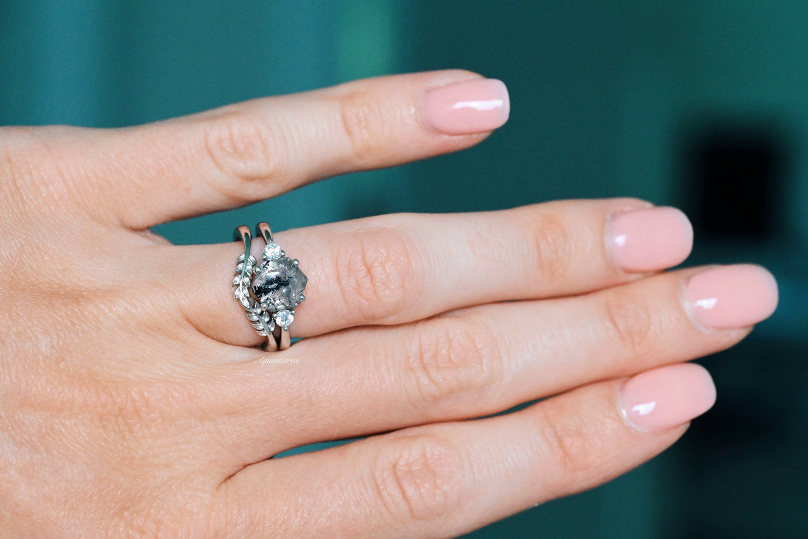 Galaxy Raw Salt and Pepper Diamond Ring Set in 925 Sterling Silver ...