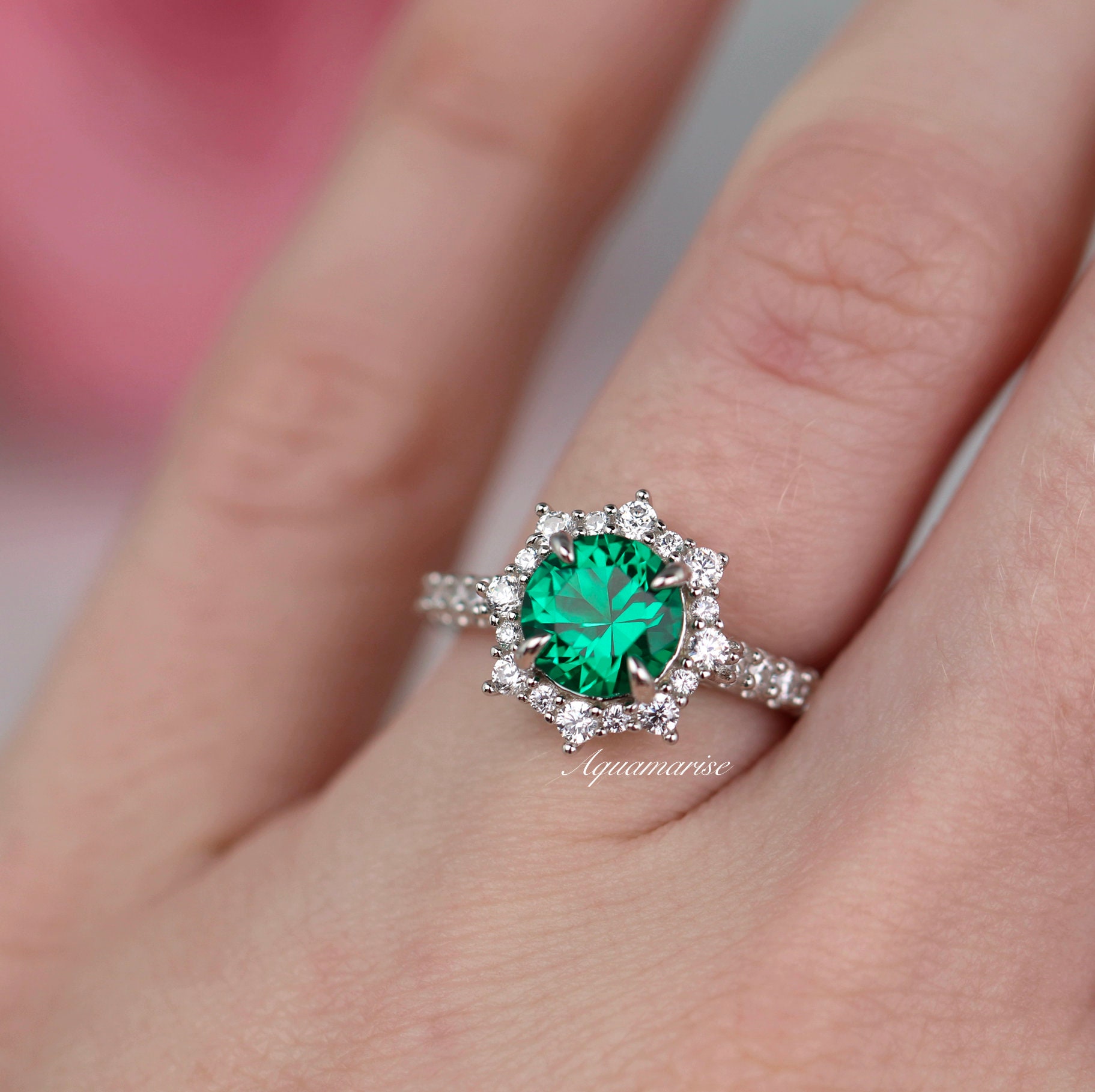 Aster Emerald Ring Sterling Silver Ring Green Gemstone | Etsy