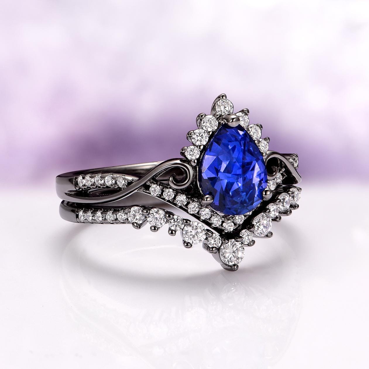 Galaxy Orion Nebula™ & Sapphire Couples Ring Set- His and Hers Matching ...