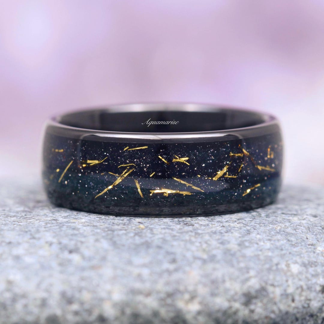 Starry Night Men's Wedding Band- Tungsten Carbide Crushed Galaxy ...