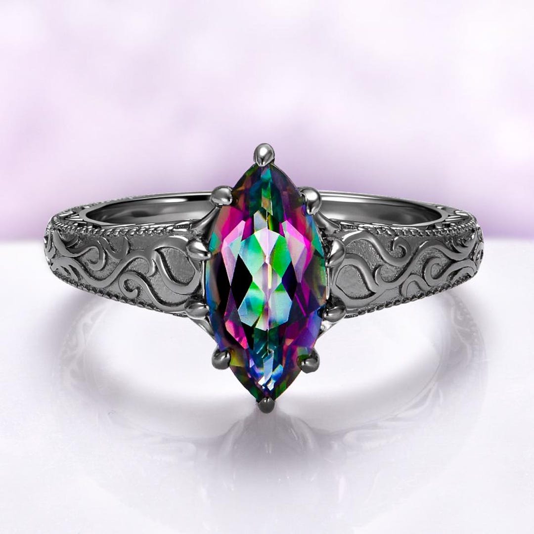 Mystic Topaz Ring Sterling Silver Marquise Engagement Ring Vintage ...