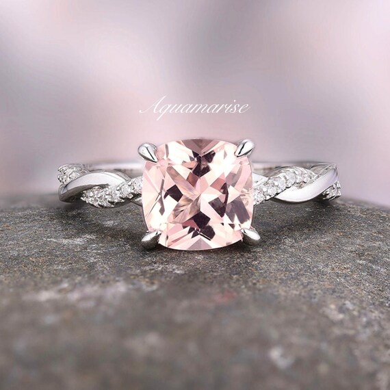 Blush Pink Morganite Engagement Ring For Women 925 Sterling Silver Twisted Vine Morganite Dainty Promise Ring Anniversary Gift For Her