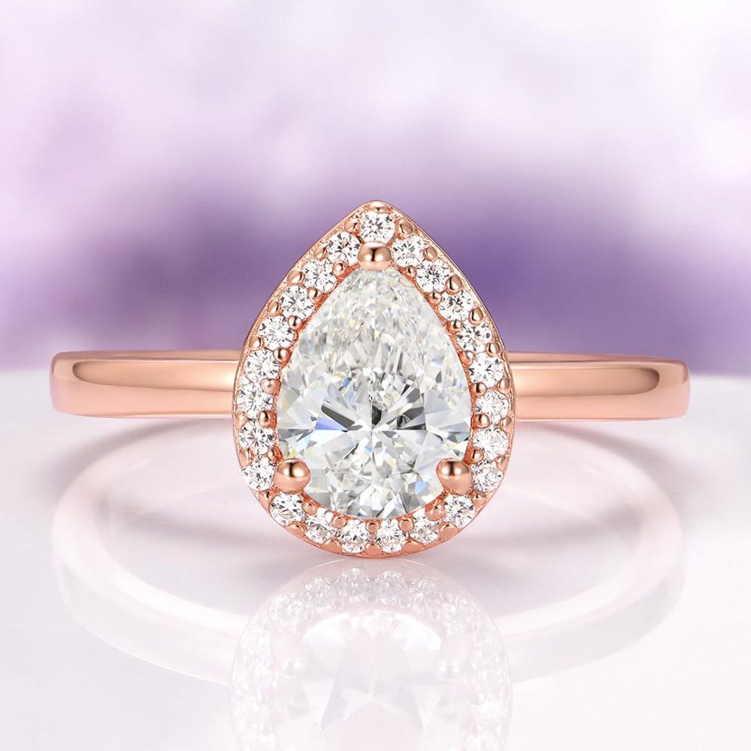 Teardrop Diamond Engagement Ring in 14K Rose Gold Vermeil- Pear Cut Art ...