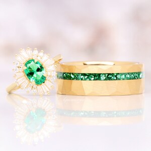 Crushed Emerald Gold Ring- 8mm Tungsten Men's Emerald Wedding Band ...