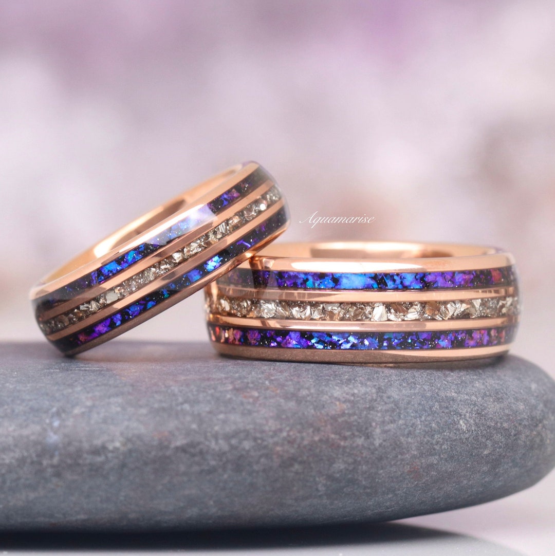Orion Nebula & Crushed Diamond Couples Ring- His and Hers Matching Ring ...
