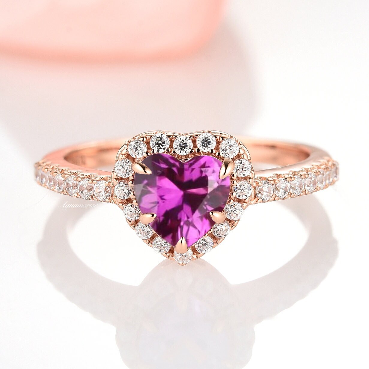 Natural Rubellite Tourmaline Ring Heart Engagement Ring For Women Pink Gemstone Promise Rings October Birthstone 14K Rose Gold Vermeil Etsy