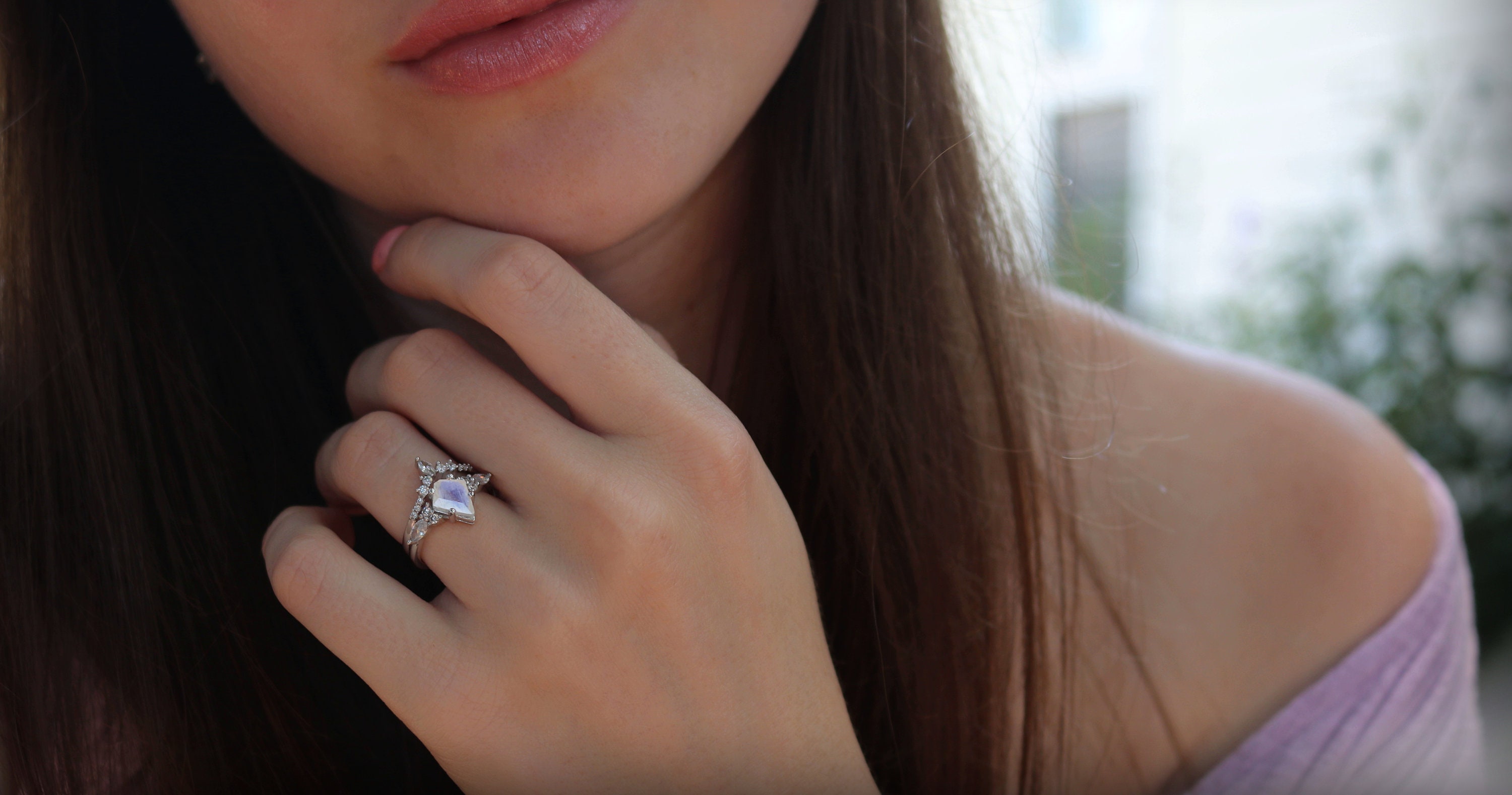Skye Kite Moonstone Ring Set Sterling Silver Engagement Ring - Etsy