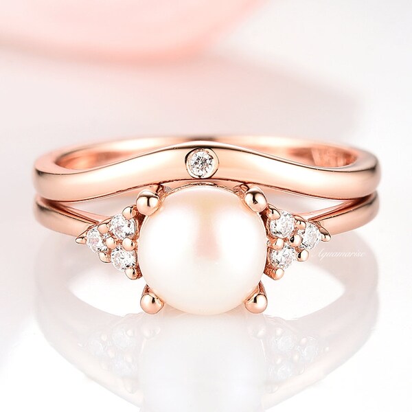 Pearl Engagement Ring Set - Etsy