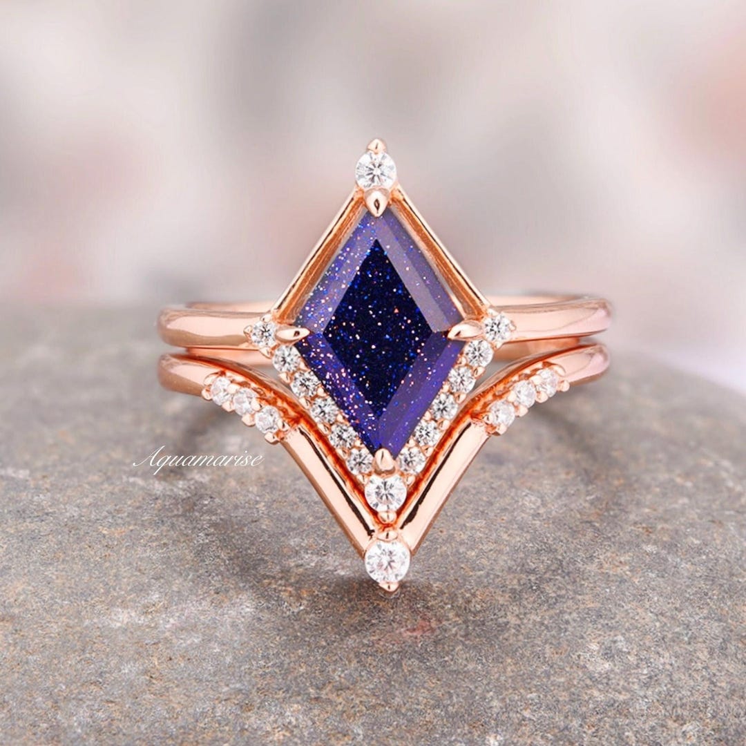 Kite Galaxy Sandstone Ring Set for Women- 14K Rose Gold Vermeil Unique ...