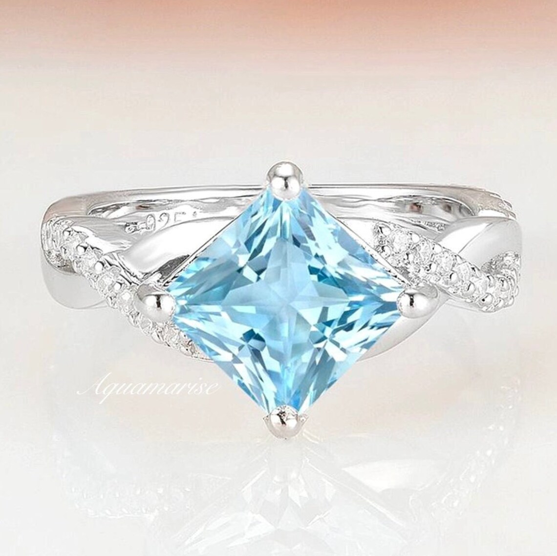 Princess Cut Aquamarine Ring 925 Sterling Silver Ring March - Etsy