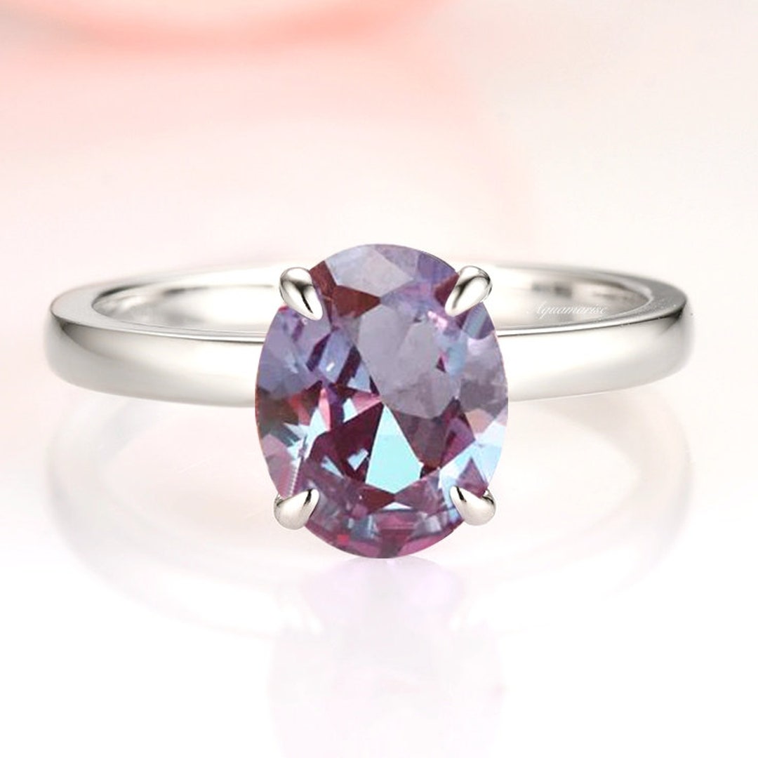 Solitaire Alexandrite Ring- 2ct Oval Cut Engagement Rings for Women ...
