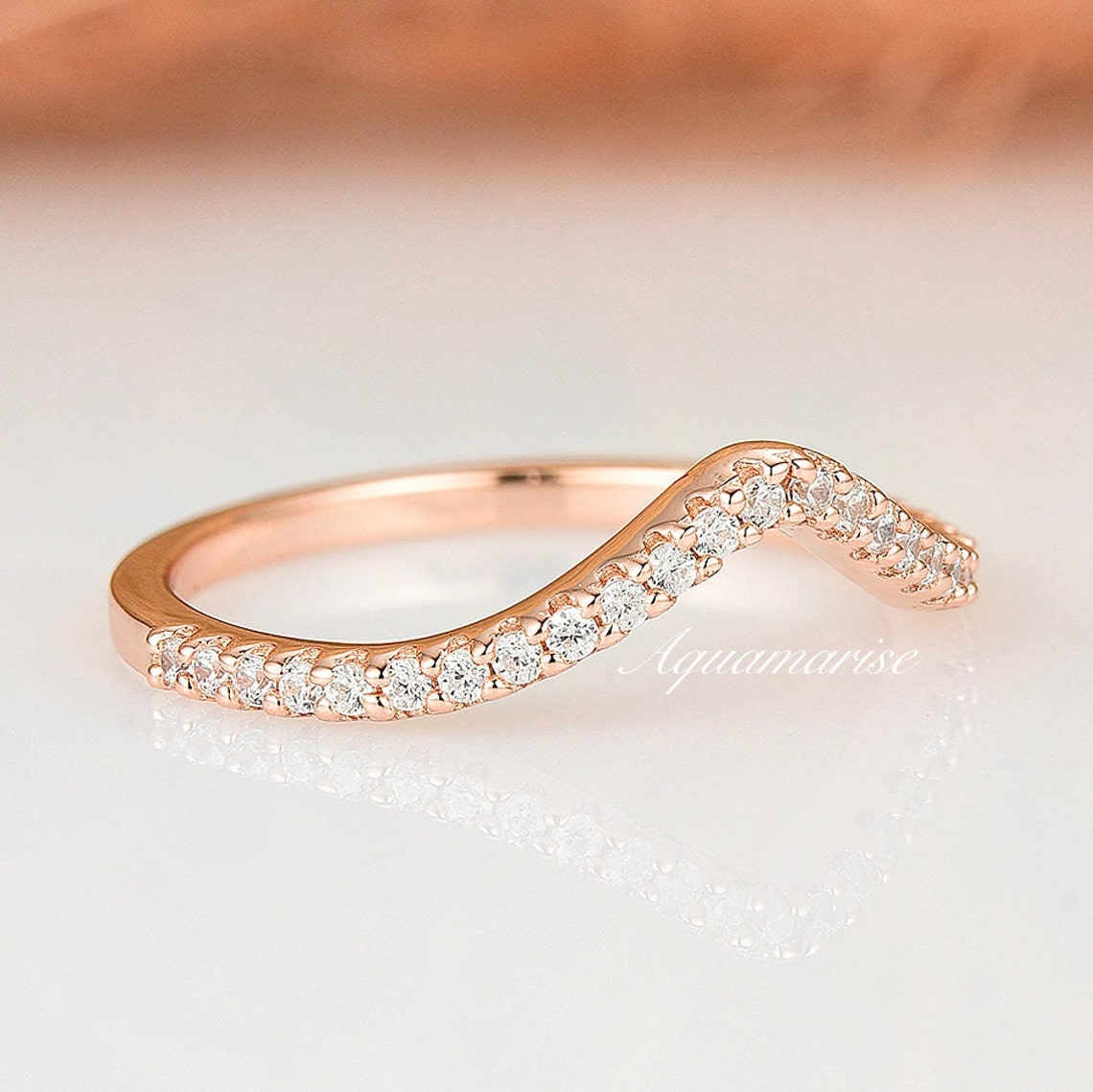 Chevron Wedding Band 14k Rose Gold Vermeil Band Curved - Etsy