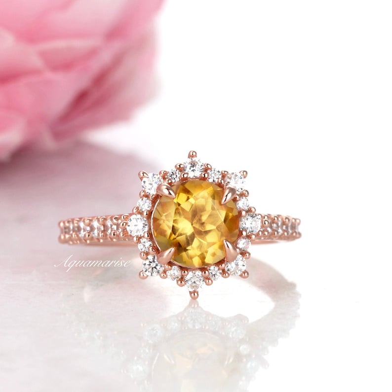 Aster Citrine Ring 14K Rose Gold Vermeil Ring Snowflake - Etsy