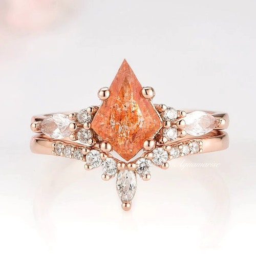 Skye Kite Natural Sunstone Ring Set 14K Rose Gold Vermeil - Etsy