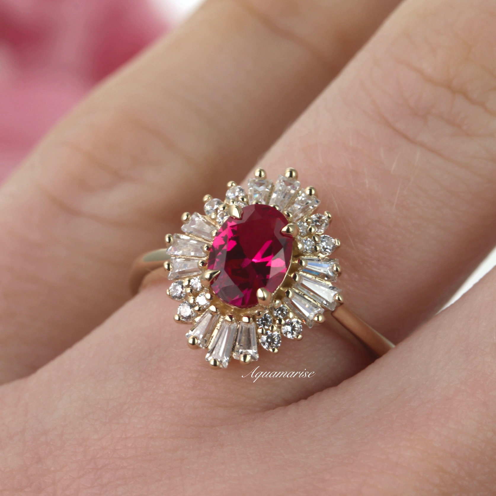 Victoria Natural Ruby Engagement Ring 14K Solid Yellow Gold - Etsy